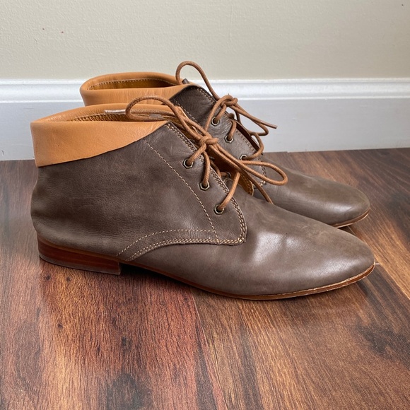 Juil | Shoes | Juil Leather Ankle Booties Small Heel Copper Grounding ...